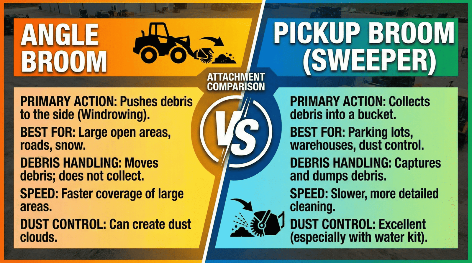 Keep your worksite tidy with our Angle Brooms and Sweepers!